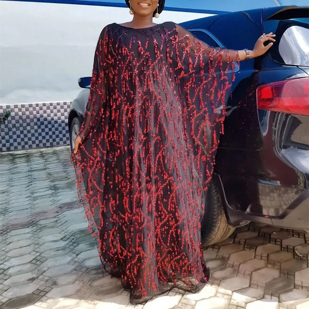 Plus Inner Dress And Sequin Maxi Dress Women O Neck Batwing Sleeve ...