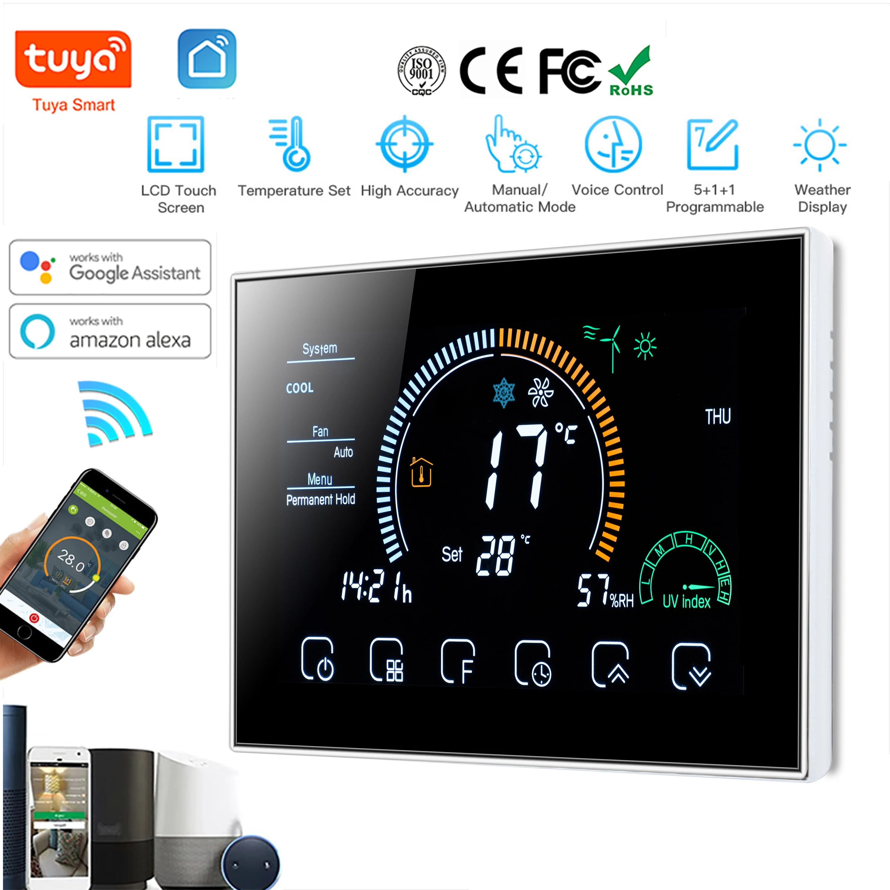 WiFi Smart Device Central Air Conditioner Thermostat Temperature ...