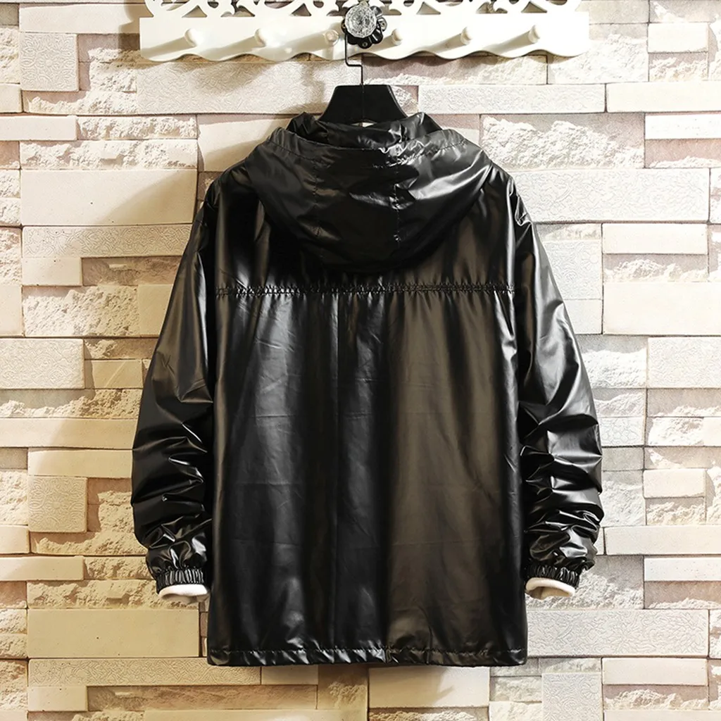 Блестящие Серебристые куртки с капюшоном для мужчин, Осенний Однотонный ...