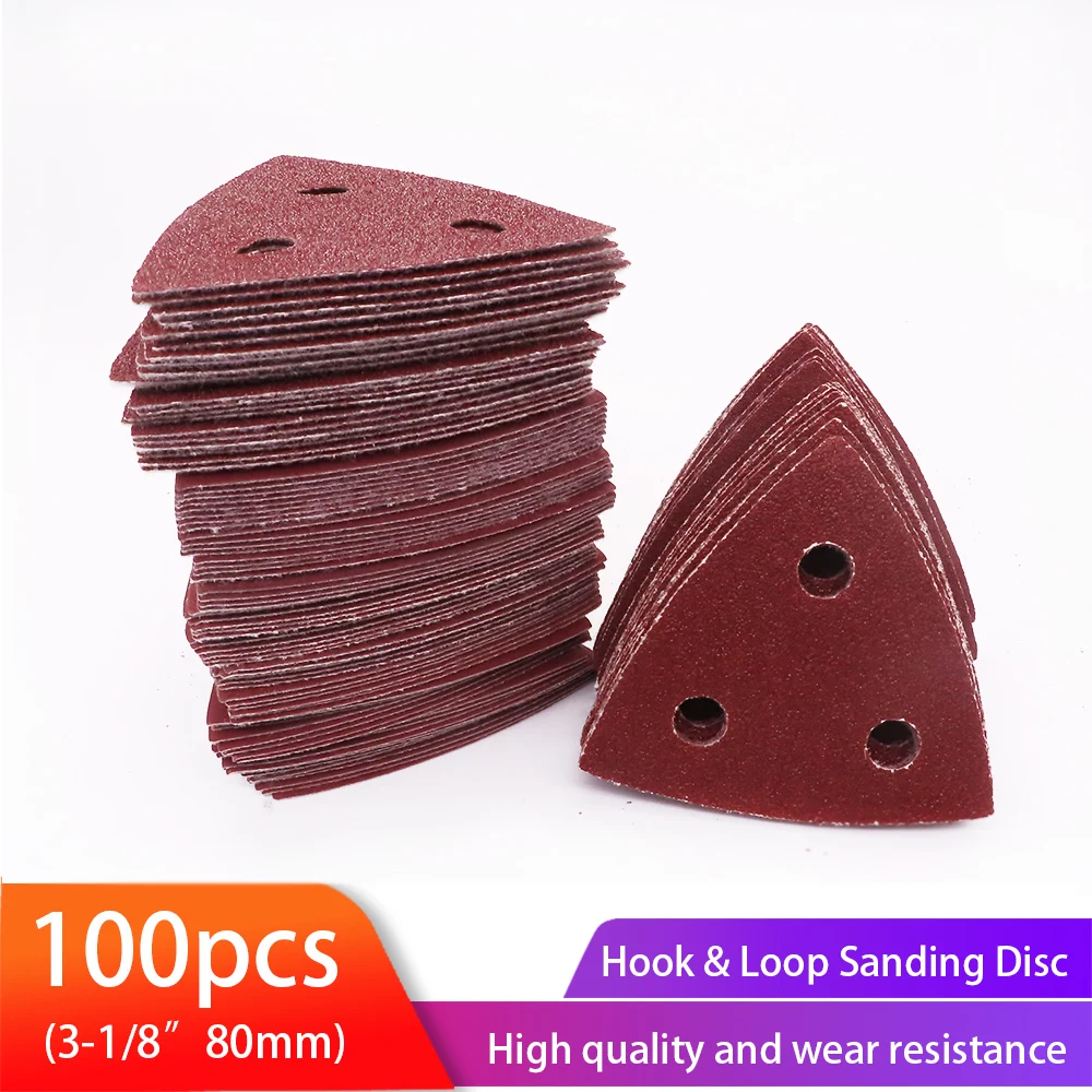 100pcs-80-mm-Triangular-Sandpaper-3-Holes-Hook-Loop-Triangle-Sanding ...