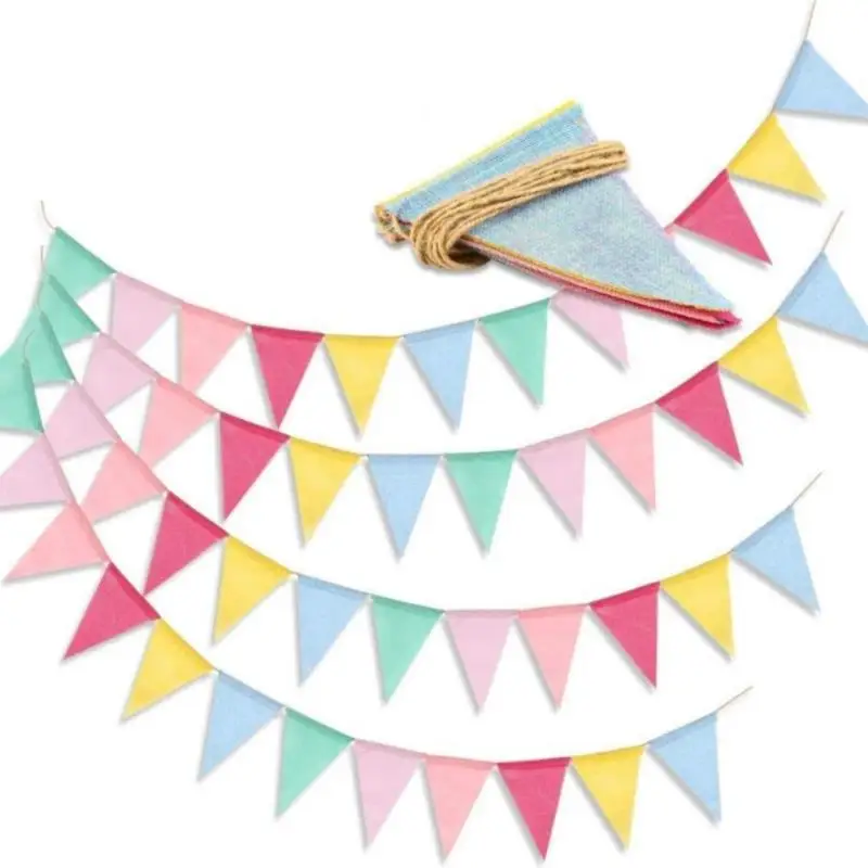 Vintage Colorful Burlap Linen Bunting Flags Pennant For Happy Birthday ...