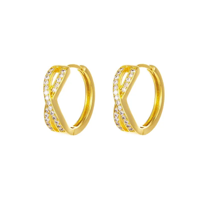 MxGxFam Yellow Gold Color 24 K X shaped Zircon Hoop Earrings For Women ...