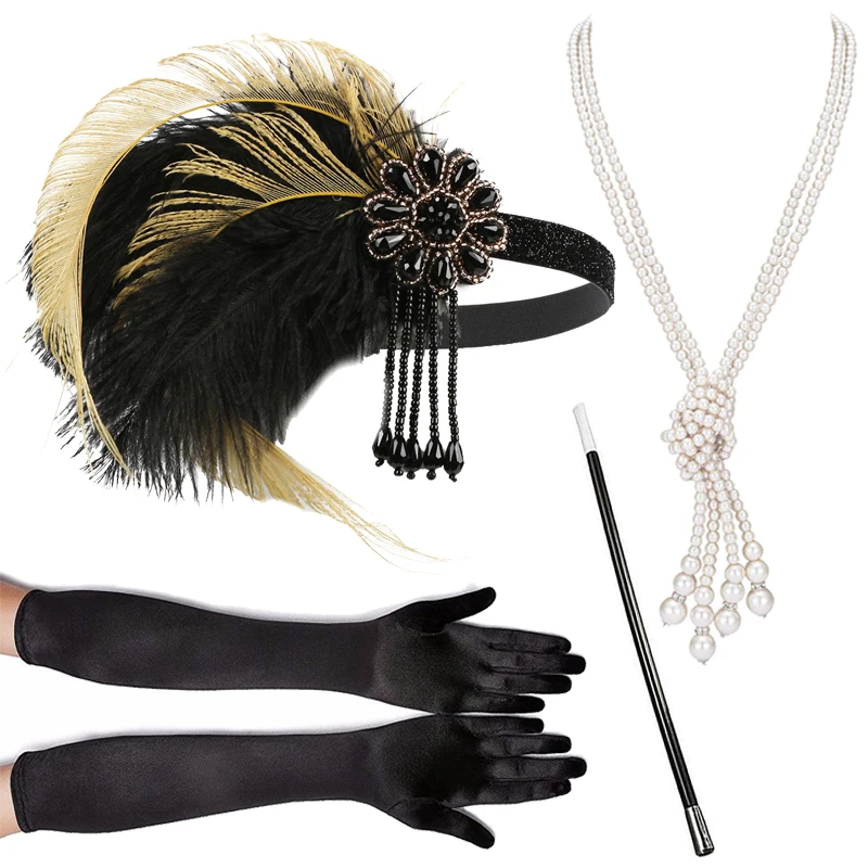 1920s Great Gatsby Party Costume Accessories Set 20s Flapper Feather ...