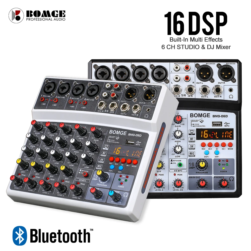 BOMGE-Wireless-6-Channel-Audio-Mixer-Portable-Mixing-Console-USB-Interface-Sound-Card-With-16 ...