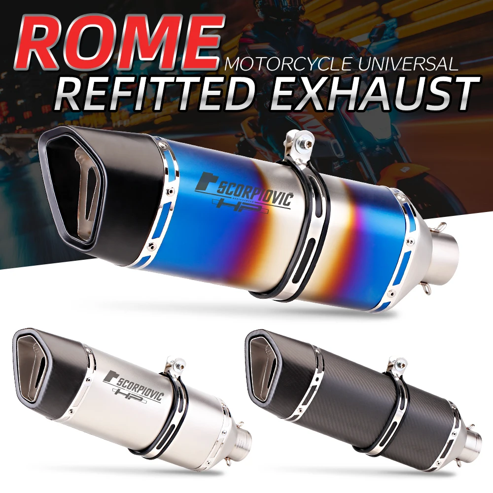 51mm Universal Motorcycle Exhaust Muffler Dual Escape Right Side With ...