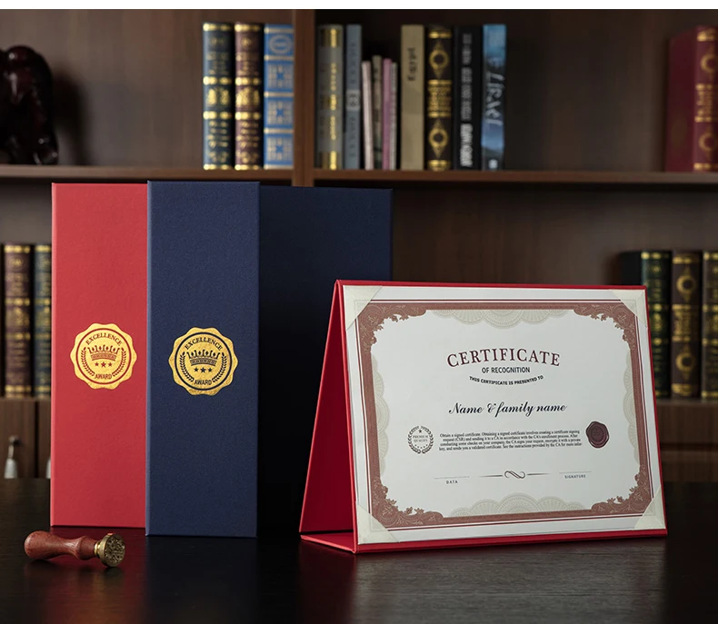 Protège-documents,Dossier de certificat estampé à couverture rigide pour honneur, livre de ...