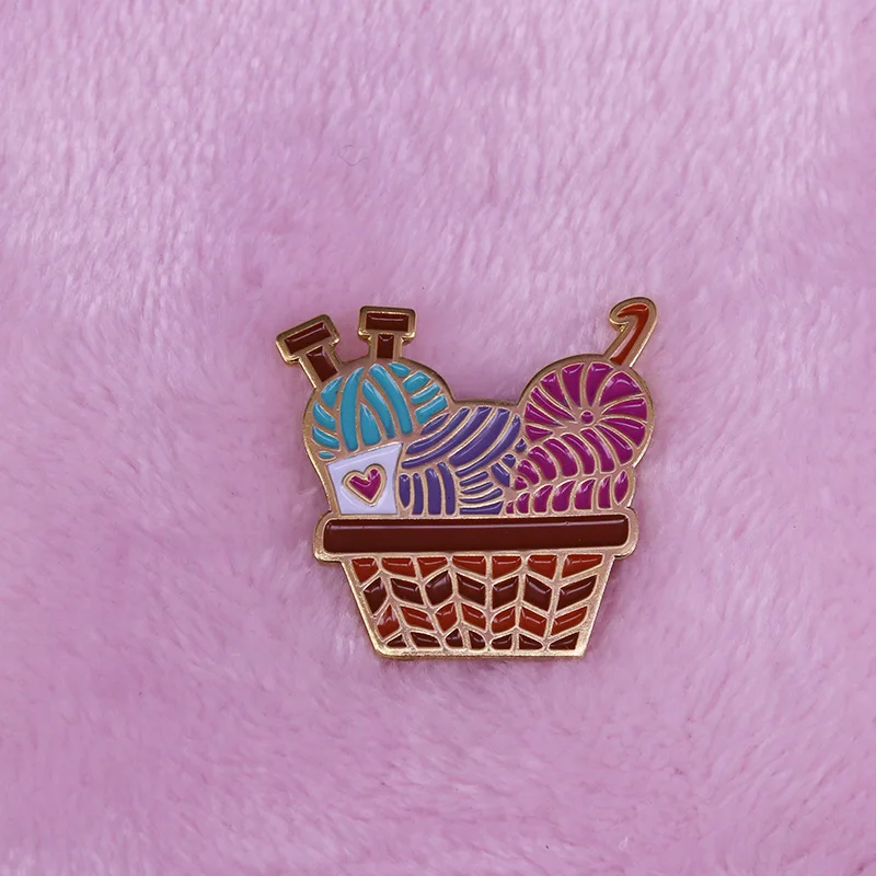 Yarn Basket Enamel Pin Wool Knitting Brooch Pin - Brooches - AliExpress