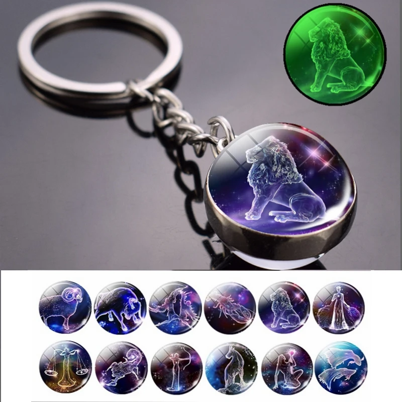 Glow In The Dark 12 Constellation Keychain Zodiac Signs Picture Double ...