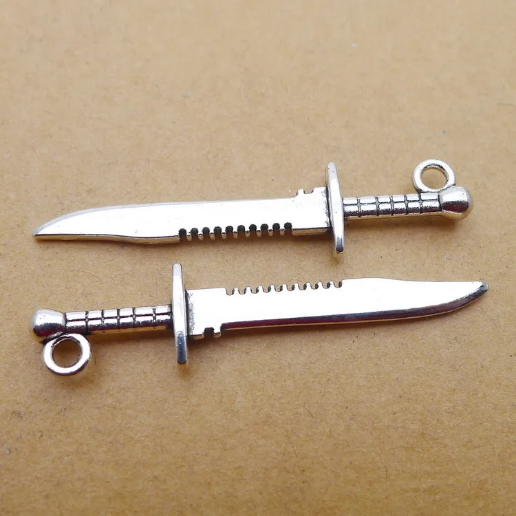 10pieces/lot 10*43mm Antique Silver Color Metal Dagger Charms Sword ...
