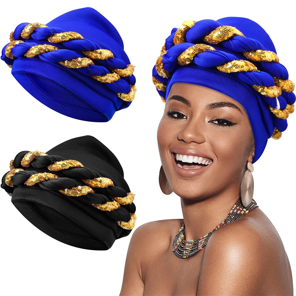 African Turban for Women Knot Headwrap Twisted Braid Hair Cover Pre ...