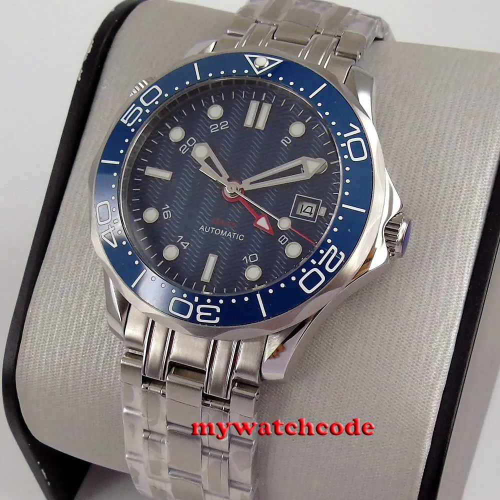 41mm BLIGER Brand GMT Blue Dial Sapphire Glass Rotating Bezel Date ...