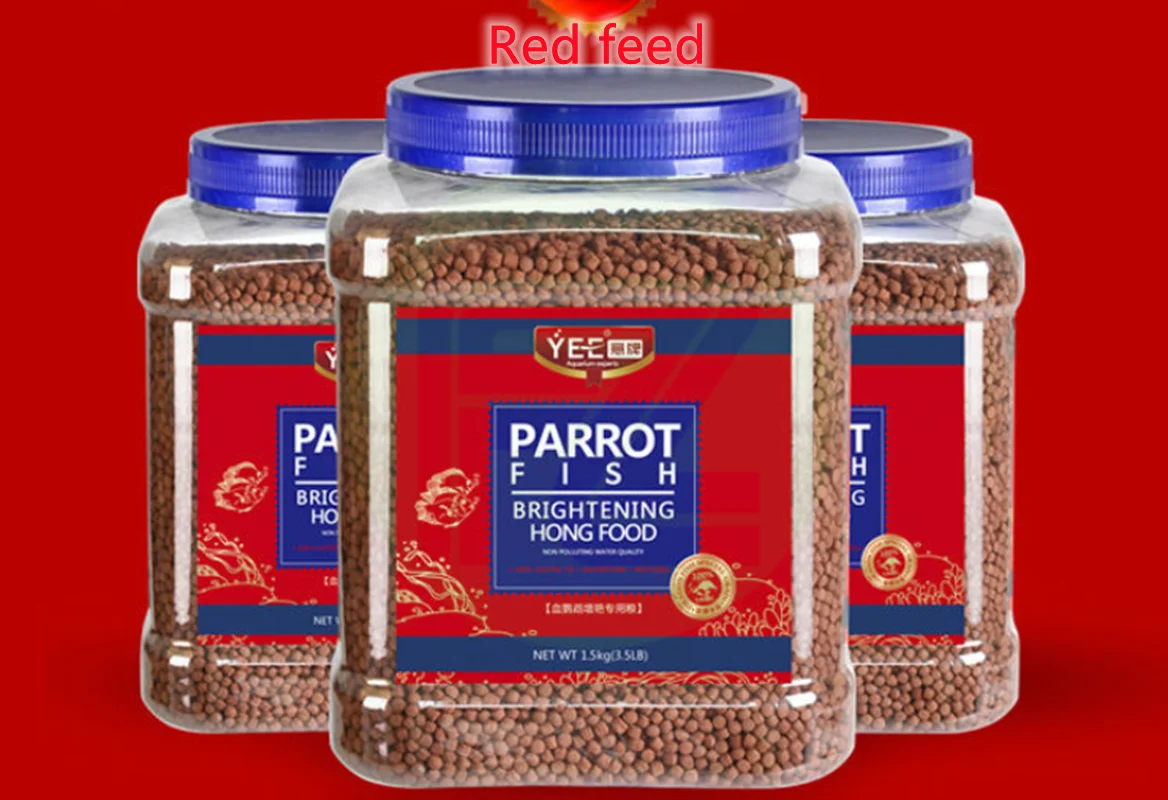 Aquatic blood parrot fish eat red fish feed and tropical fish color feed