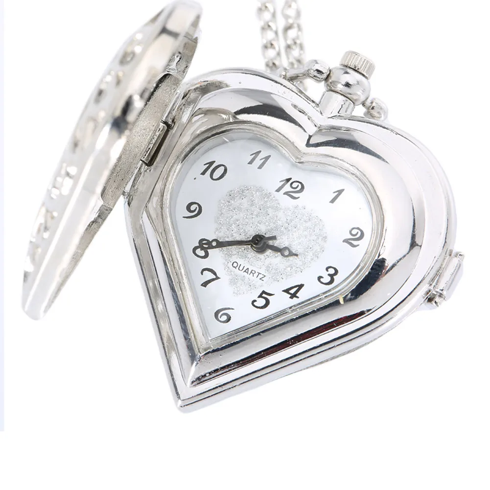 Reloj de bolsillo de cuarzo hueco en forma de corazón, collar con ...