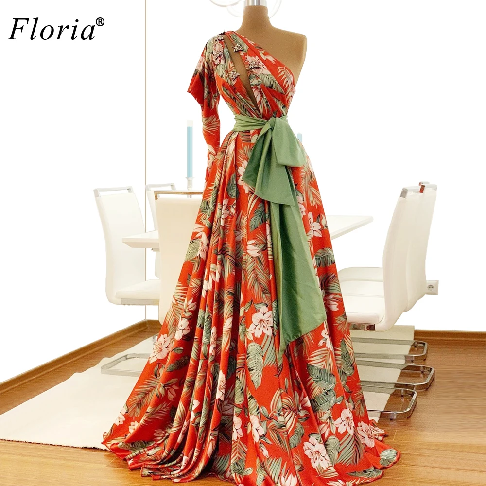 Floral One Shoulder Celebrity Dresses Long Muslim Sexy Red Carpet ...