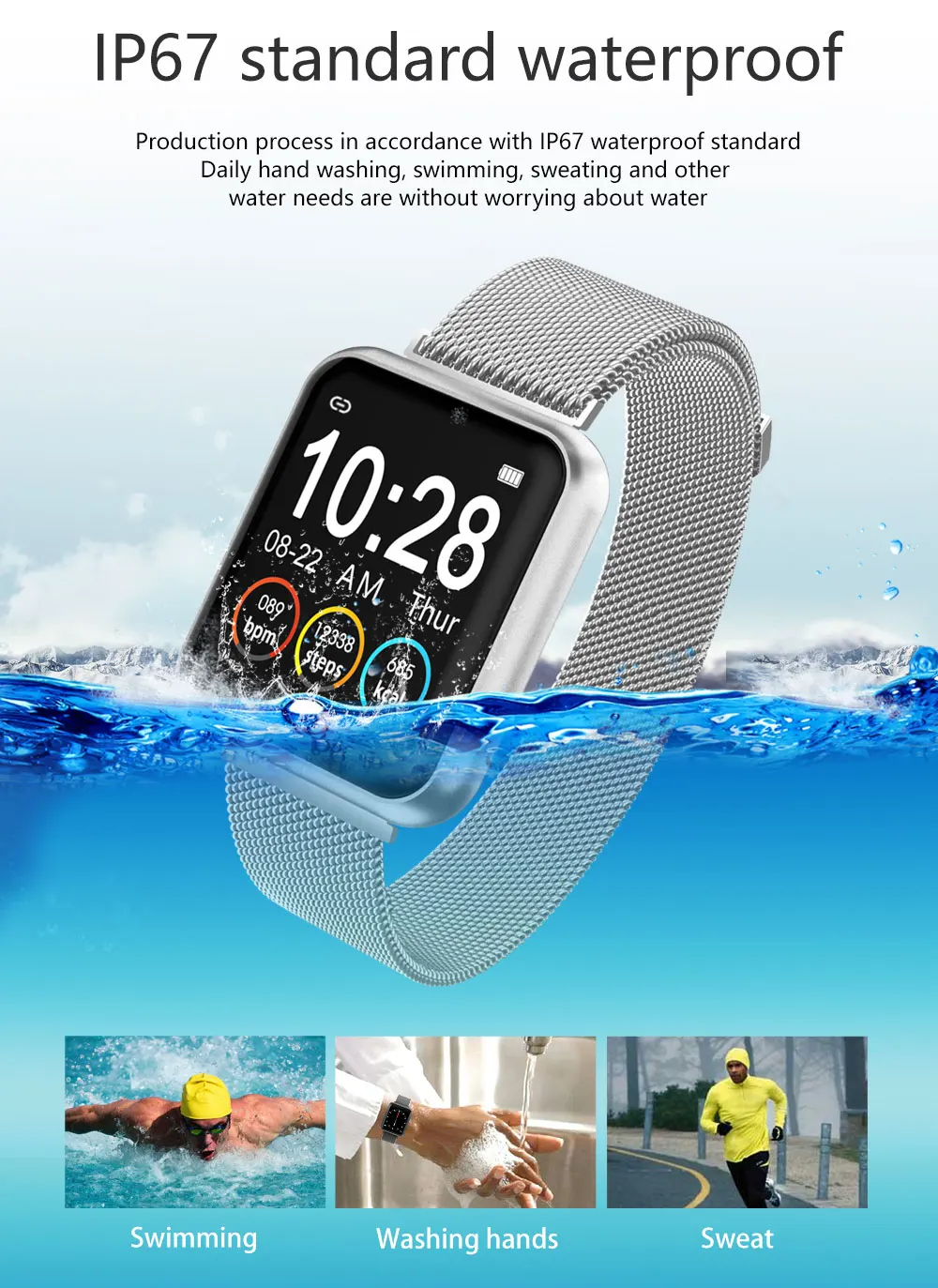 Montre connectée,Hollvada P90 montre intelligente femmes IP67 étanche ...