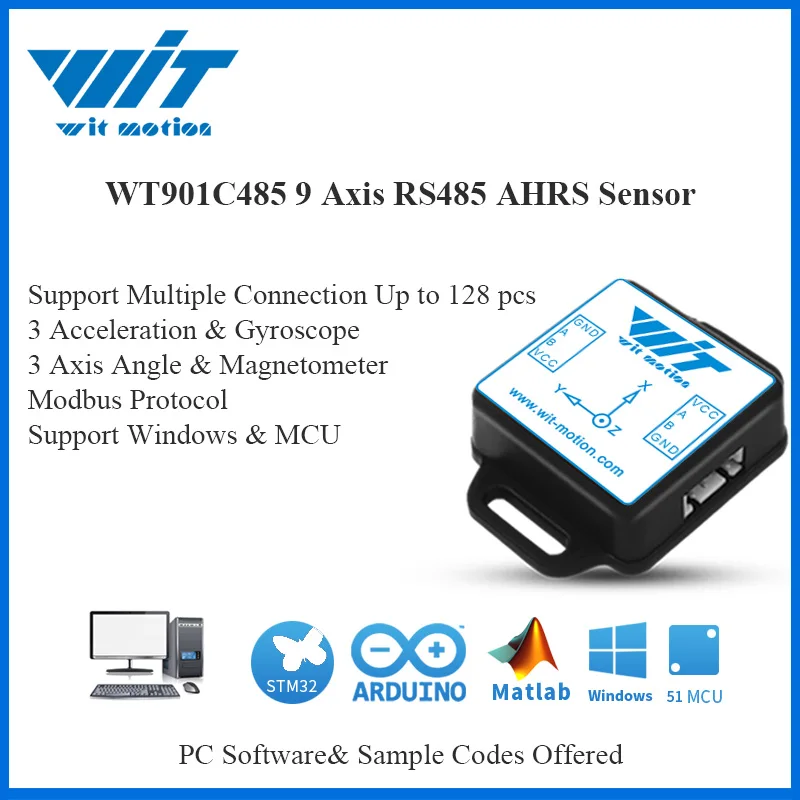 WitMotion WT901C485 Multi-Connected 9 Axis RS485 Modbus Sensor Angle ...