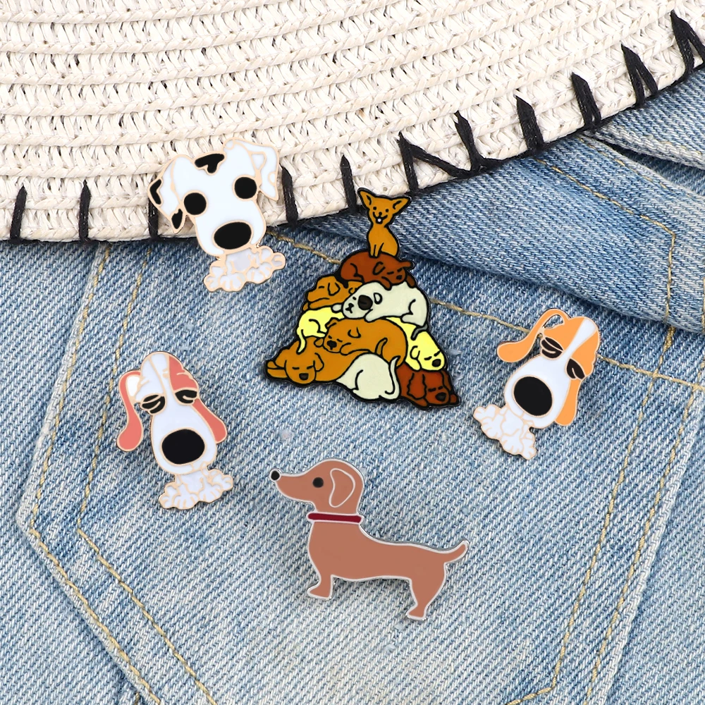 Cute-Dog-Enamel-Pins-Sleeping-Pet-Puppy-A-group-of-Cats-Dog-Lapel ...