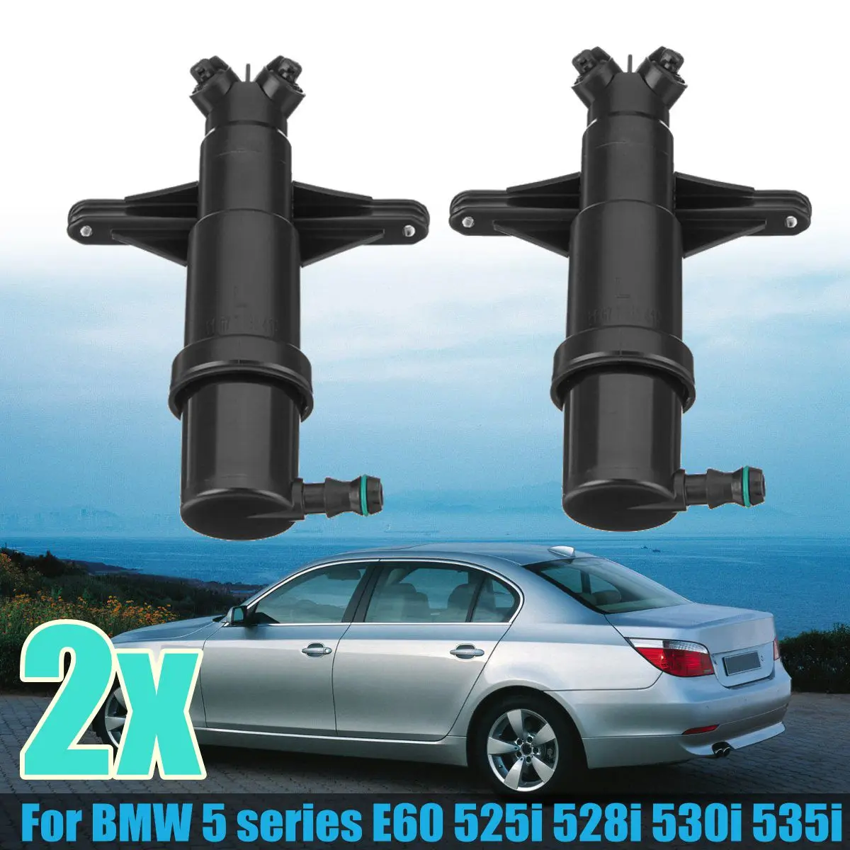 자동차 헤드 램프 노즐 L/R 앞 범퍼 헤드 라이트 스프레이, BMW 5 시리즈 E60 525i 528i 530i 535i ...