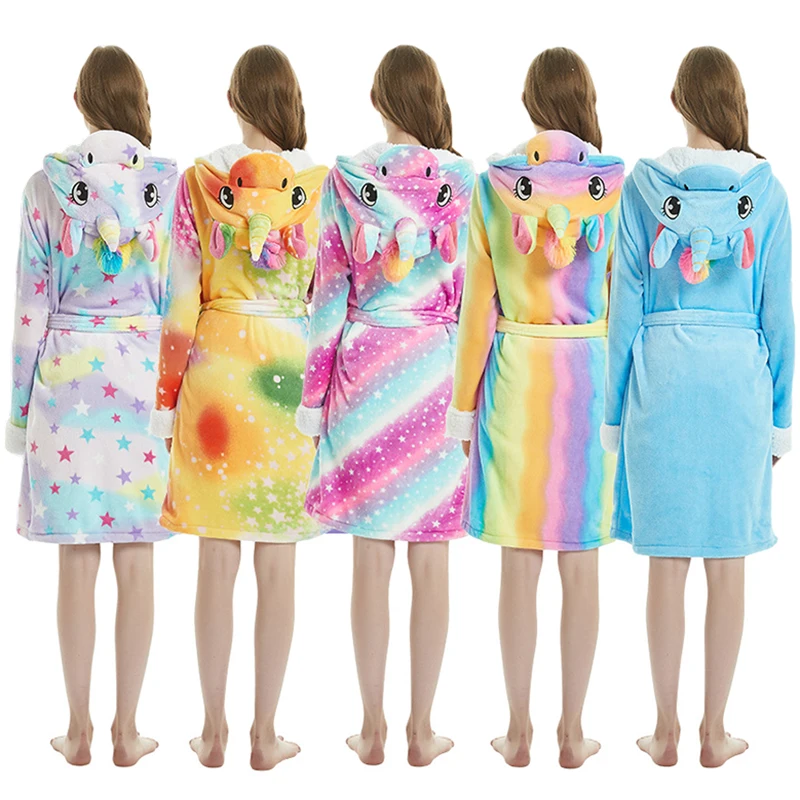 Adults Animal Flannel Bath Robe Sleepwear Women Bathrobe Nightgown ...