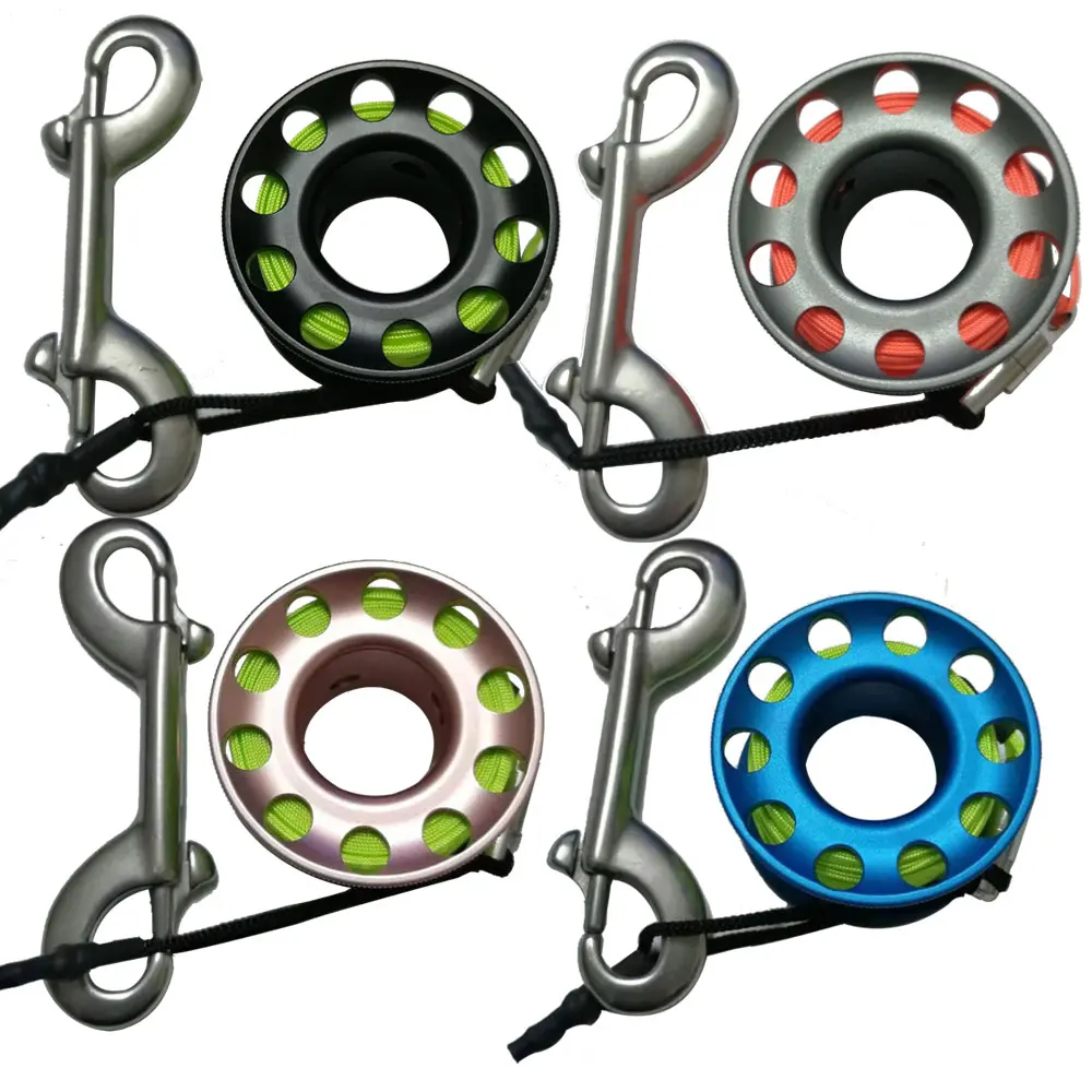 15m 20m Mini Scuba Diving Spool Finger Reel Bolt Snap Hook Aluminum ...