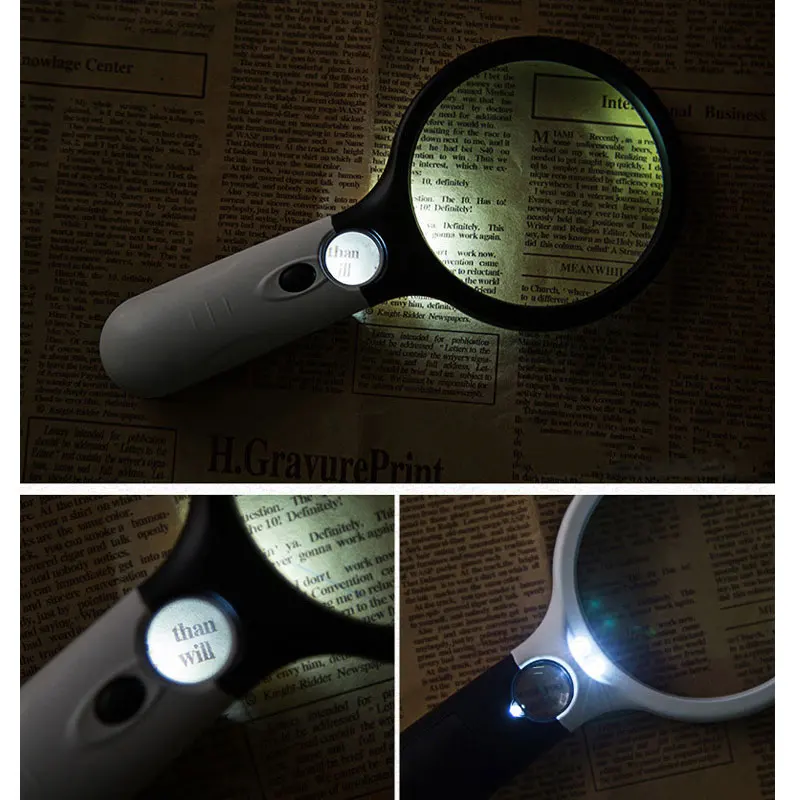 45X Handheld 3 LED Illuminated Magnifying Glass