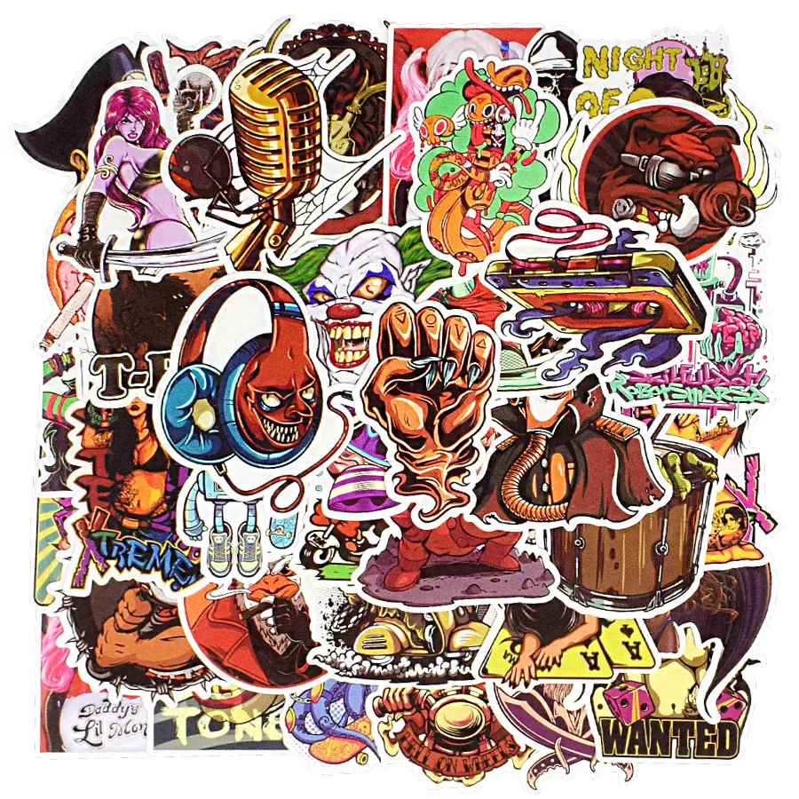 50 PCS Dark Horror Sticker Cool Skeleton Graffiti Rock Punk Waterproof ...