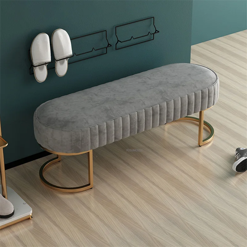 Nordic Flannel Upholstered Bench Living Room Furniture Home Luxury ...