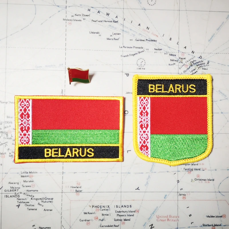 BELARUS National Flag Embroidery Patches Badge Shield Square Shape Pin One Set On The Cloth ...