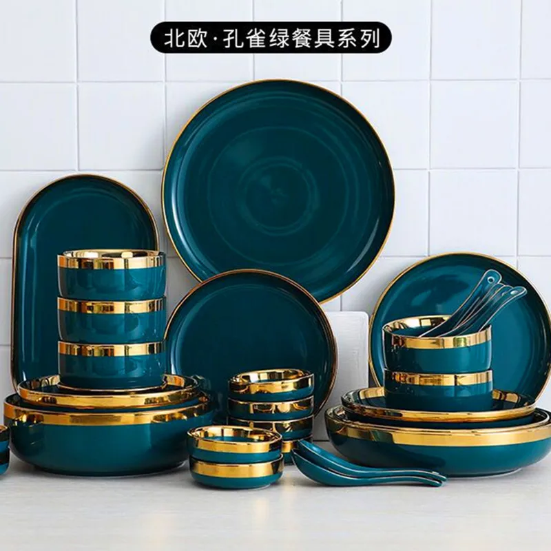 MT-Nordic-Light-luxury-golden-border-ceramic-dishes-dishes-tableware ...