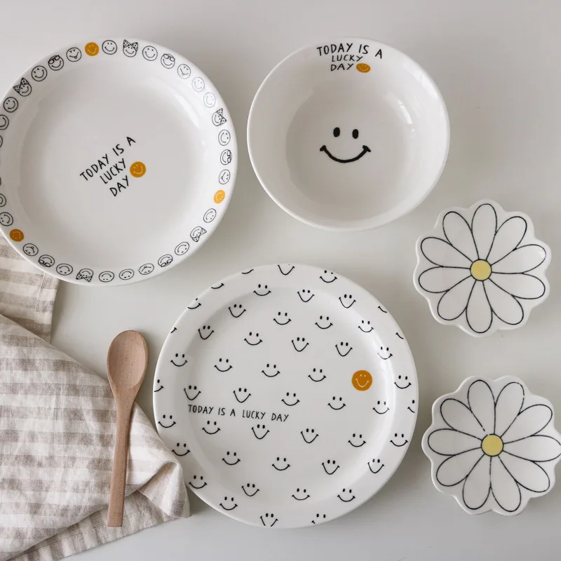 Creative-Smiley-Face-Ceramic-Plate-Retro-Ins-English-Letter-Breakfast ...