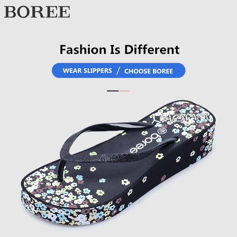 BOREE-Flower-Patterned-Women-Shoes-Wedges-Platform-Woman-Slippers ...