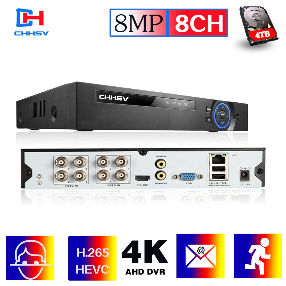 HD AHD 4K 8CH CCTV DVR 레코더 6 IN 1 하이브리드 NVR DVR 보안 시스템 8MP XMEYE 아날로그 감시 비디오 레코더 8 채널 4K|감시 비디오 ...