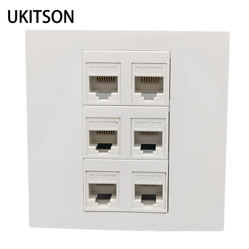 White-Color-6-Ports-CAT6-RJ45-Wall-Plate-Internet-LAN-Connector-Cover ...