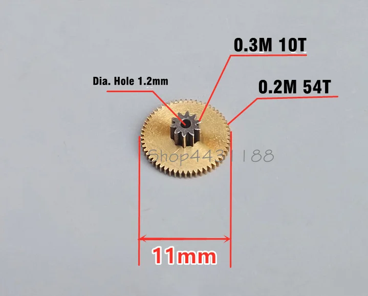 5pcs /lot High quality 0.3M 10T+0.2M 54T copper gear modulus OD 3.7mm ...