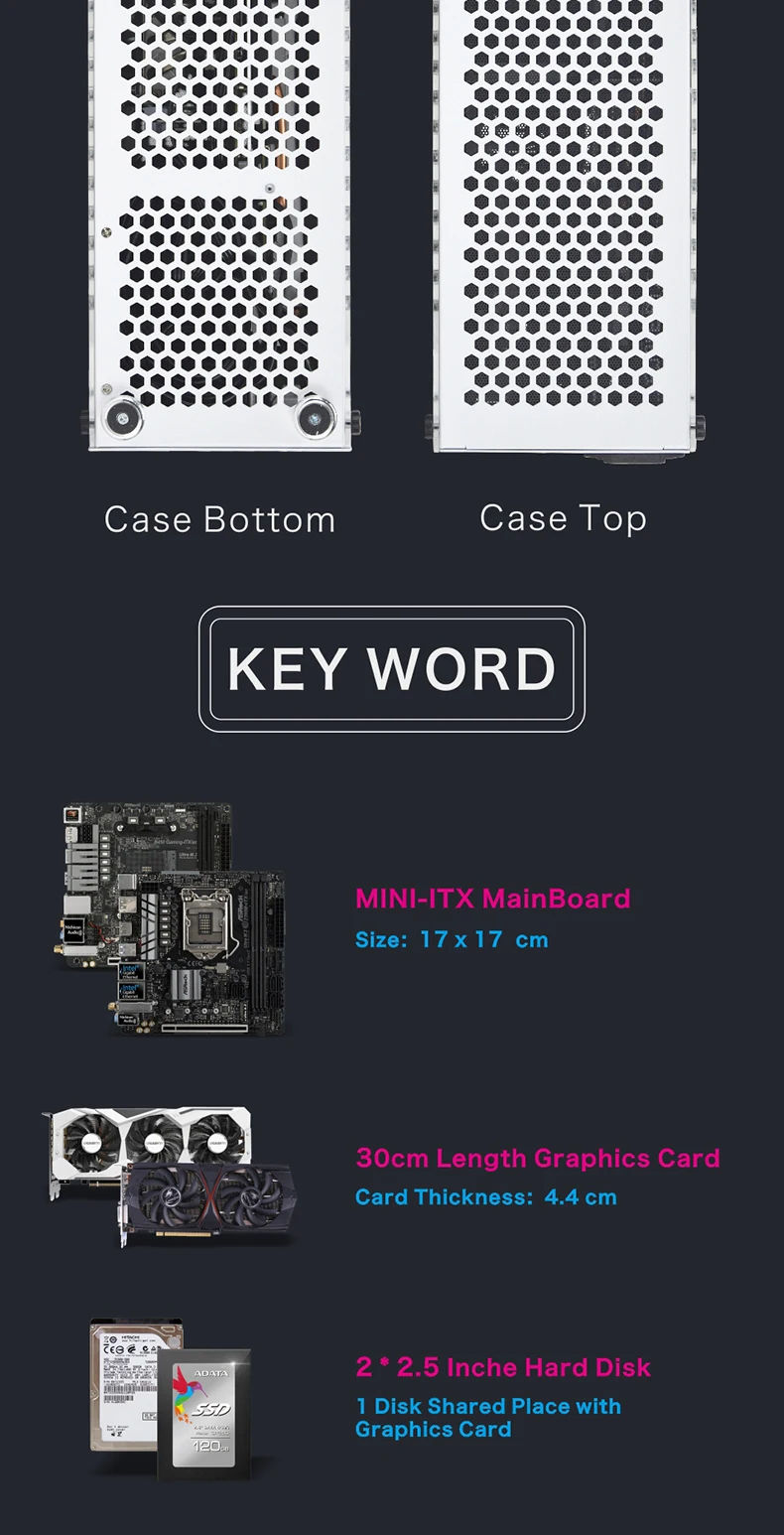 METALFISH T60 A4 미니 ITX 케이스 게임용 컴퓨터 흰색 섀시 미니 PC 컴퓨터 트랜스페어 케이스, USB3.0 ...