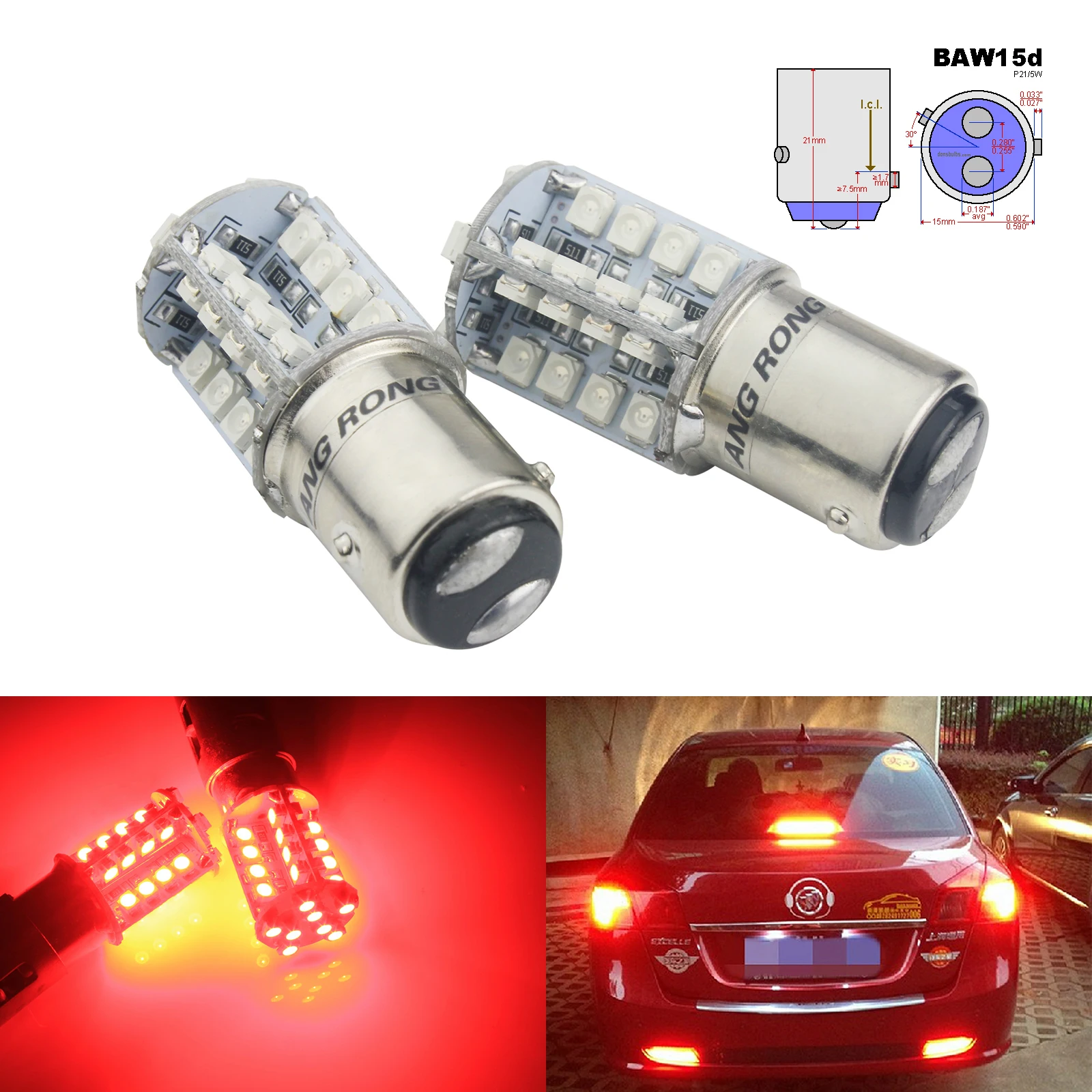 2pcs-BAW15d-567-PR21-5W-LED-40-SMD-Bulb-Tail-Stop-Brake-Rear-Fog-Red ...