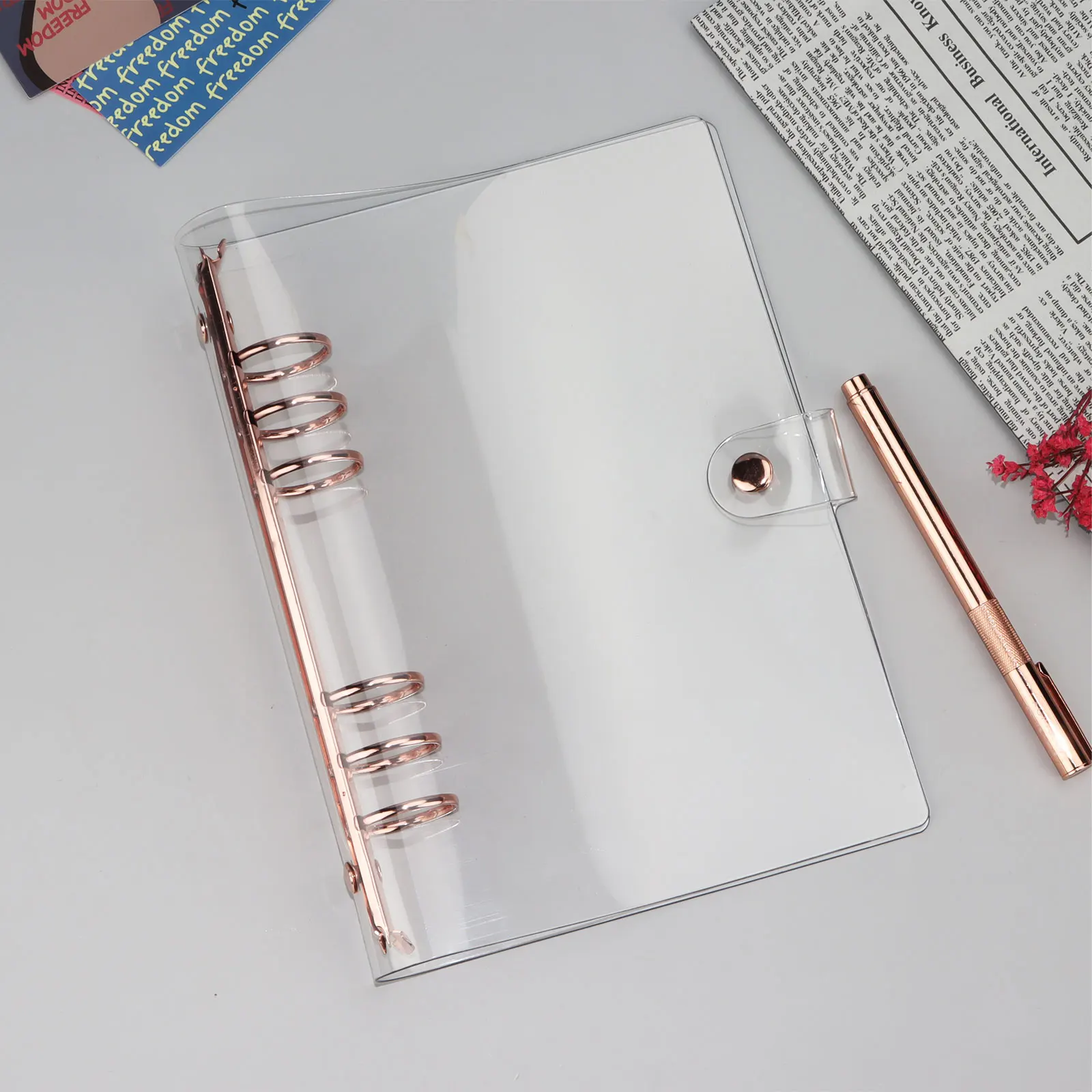 Feuillet mobile,Classeur Transparent à 6 trous,or Rose,feuilles mobiles ...