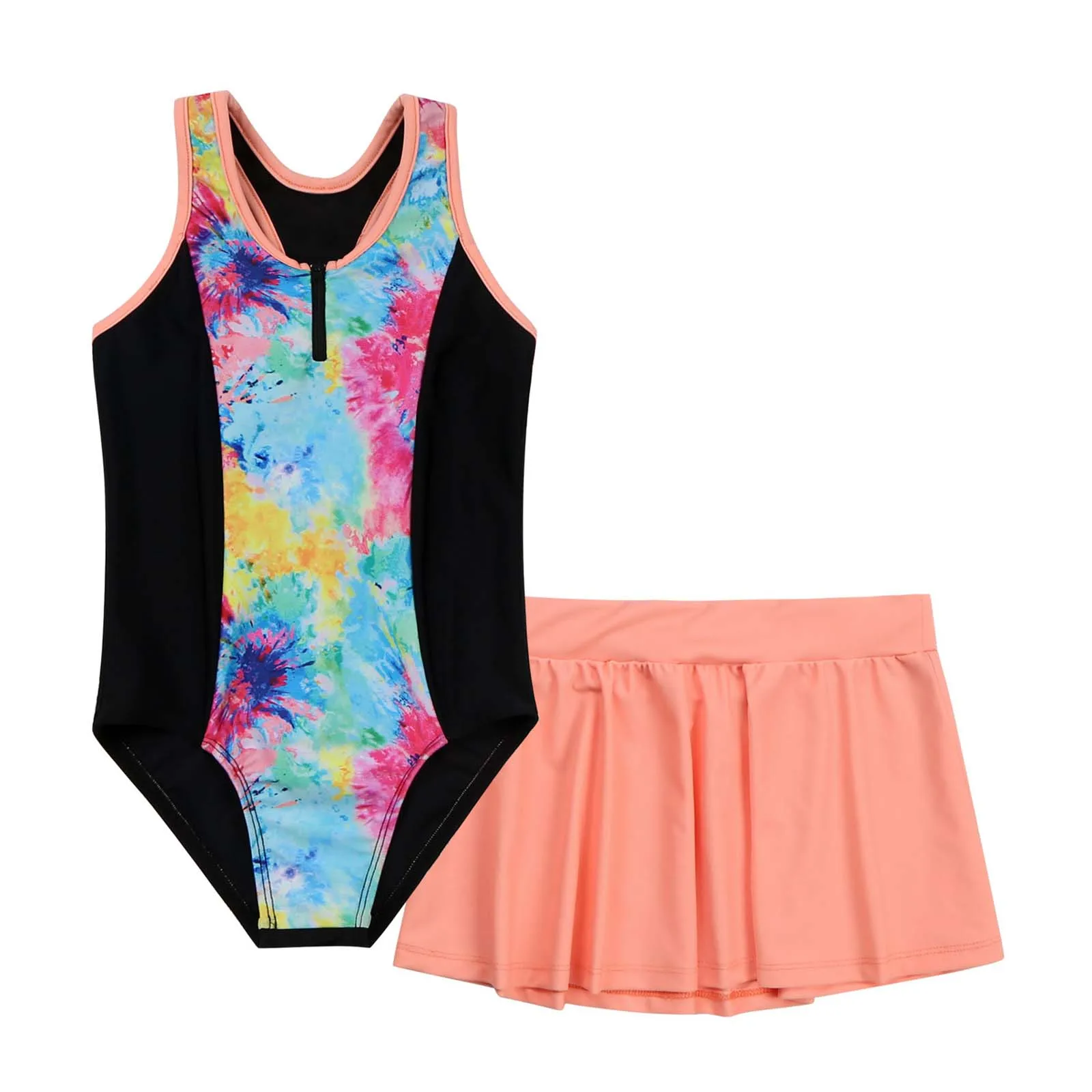 2Pcs Kids Girls Swimming Suit Sleeveless Racer Back One piece Swimming ...
