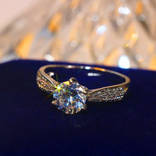 Luxury Female Big Round Lad Diamond Ring 100% Real 925 Sterling Silver ...