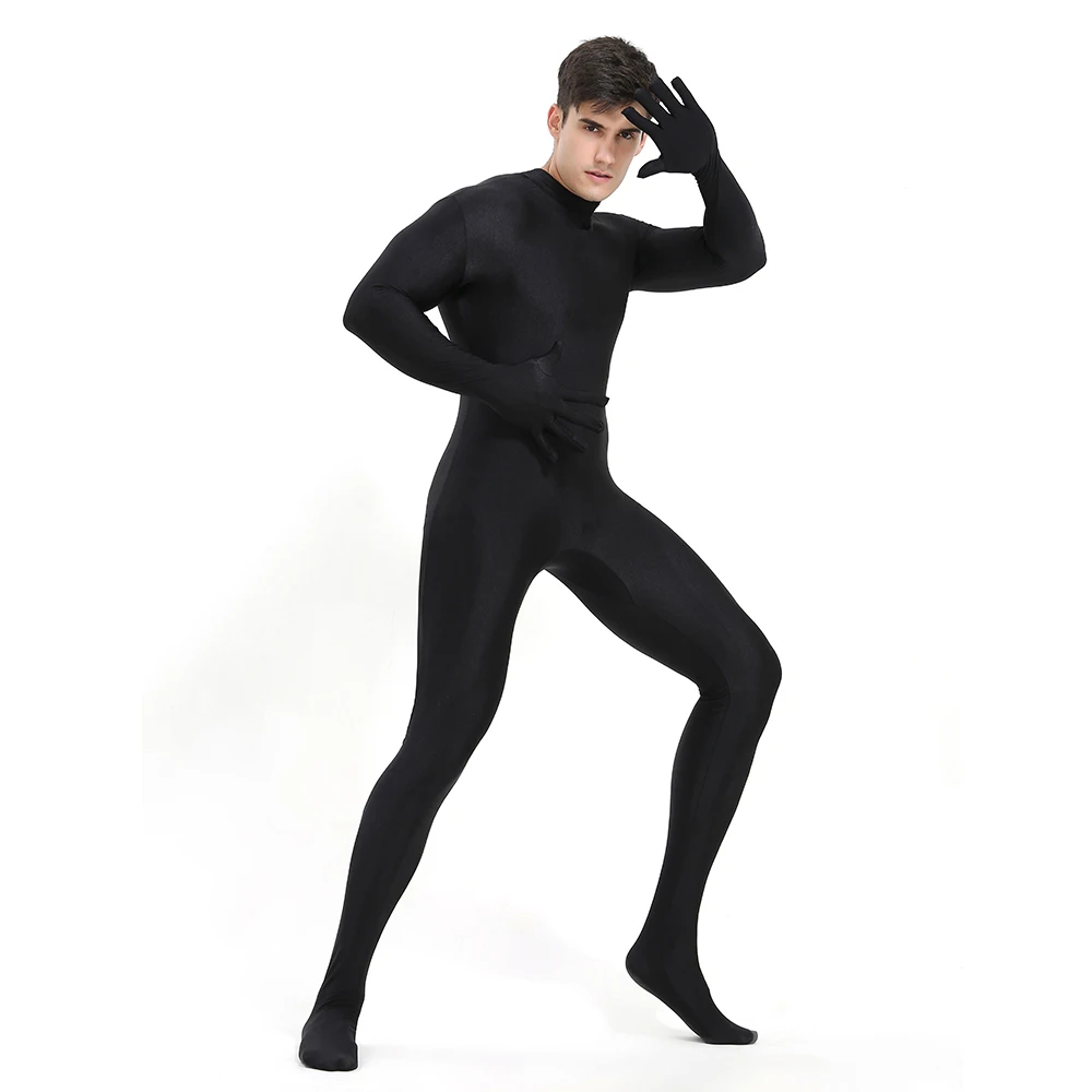 AOYLISEY Adult Black Spandex Full Body Zentai Footed Jumpsuit Unisex ...