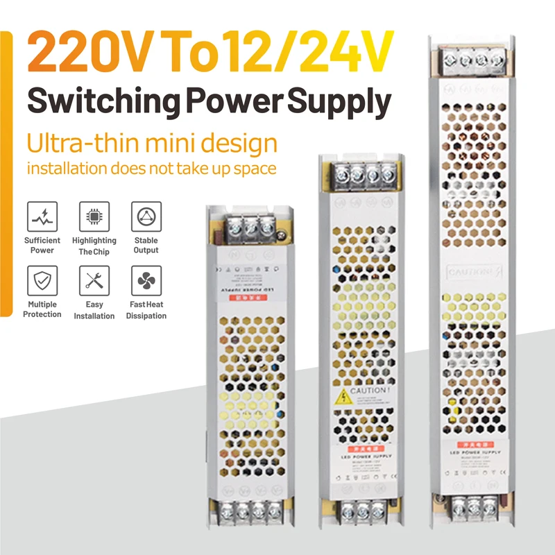 Ultra-Thin Switch Power Supply Transformer 220V To DC12/24V 60W 100W ...