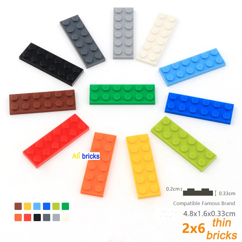 40pcs-DIY-Building-Blocks-Thin-Figures-Bricks-2x6-Dots-12Color ...