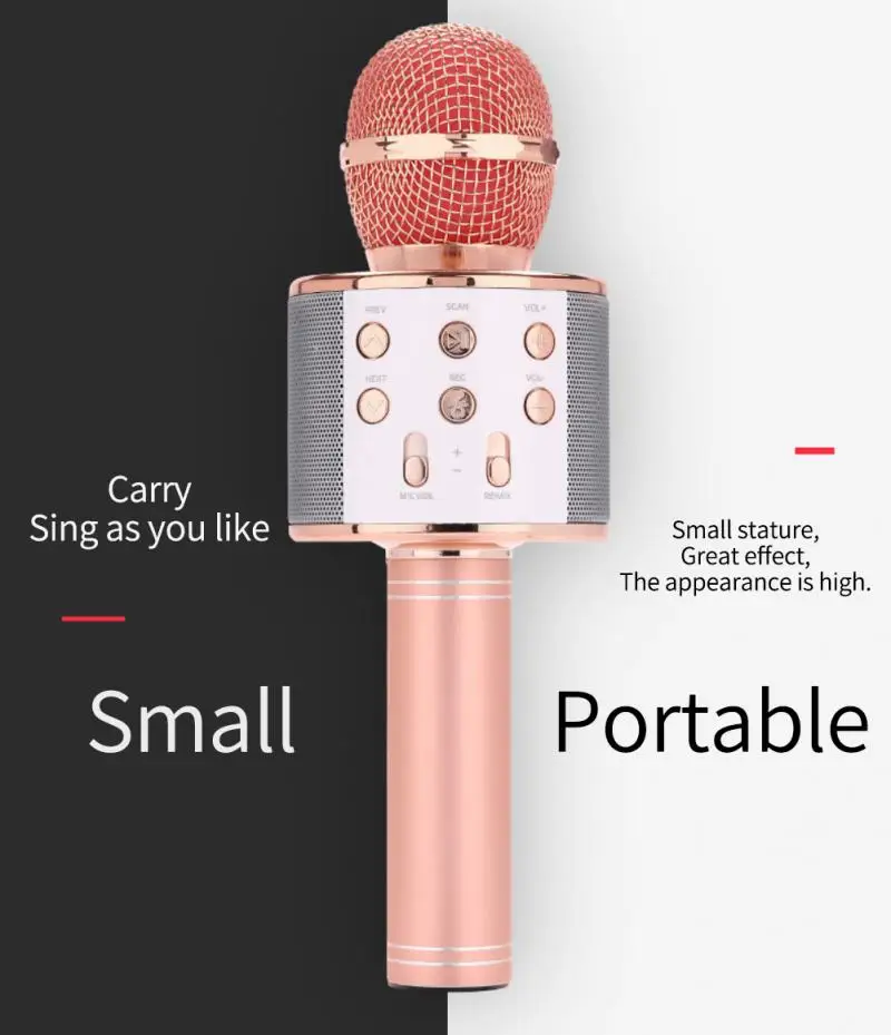 Microphone karaoké - WS858 - Sans fil - Bluetooth - Rose glod - Haut ...