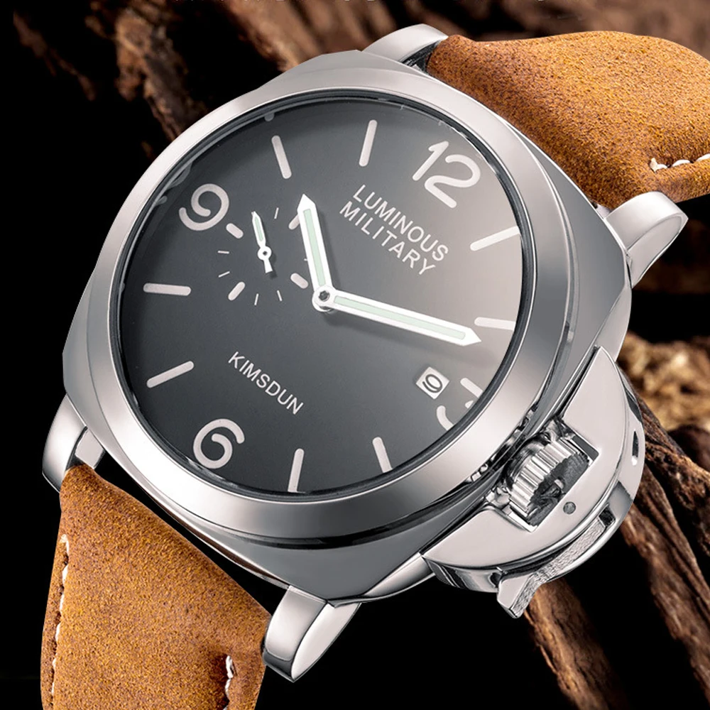 KIMSDUN 남성용 방수 쿼츠 가죽 군용 손목 시계, 럭셔리 브랜드 스포츠 시계, 남성 육군 시계|수정 시계| - AliExpress