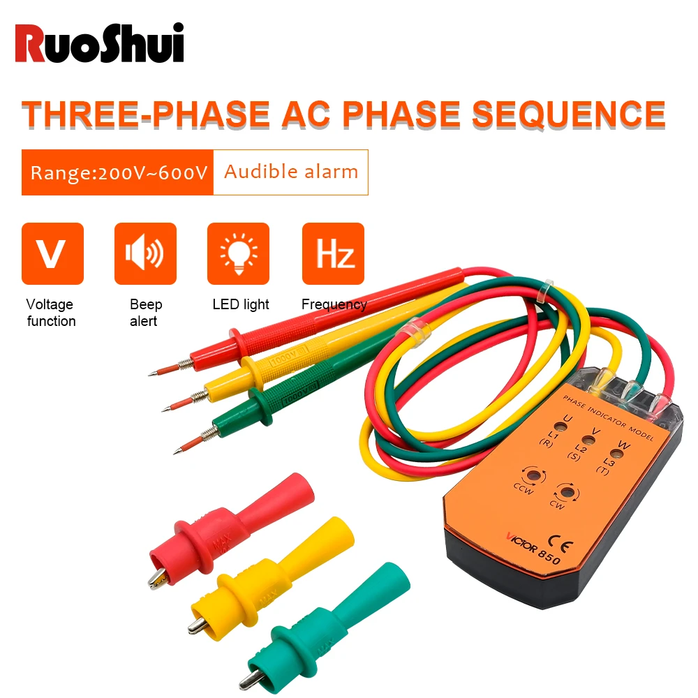 3 Phase Sequence Tester Phase Meter Phase Indicator with LED and Buzzer ...