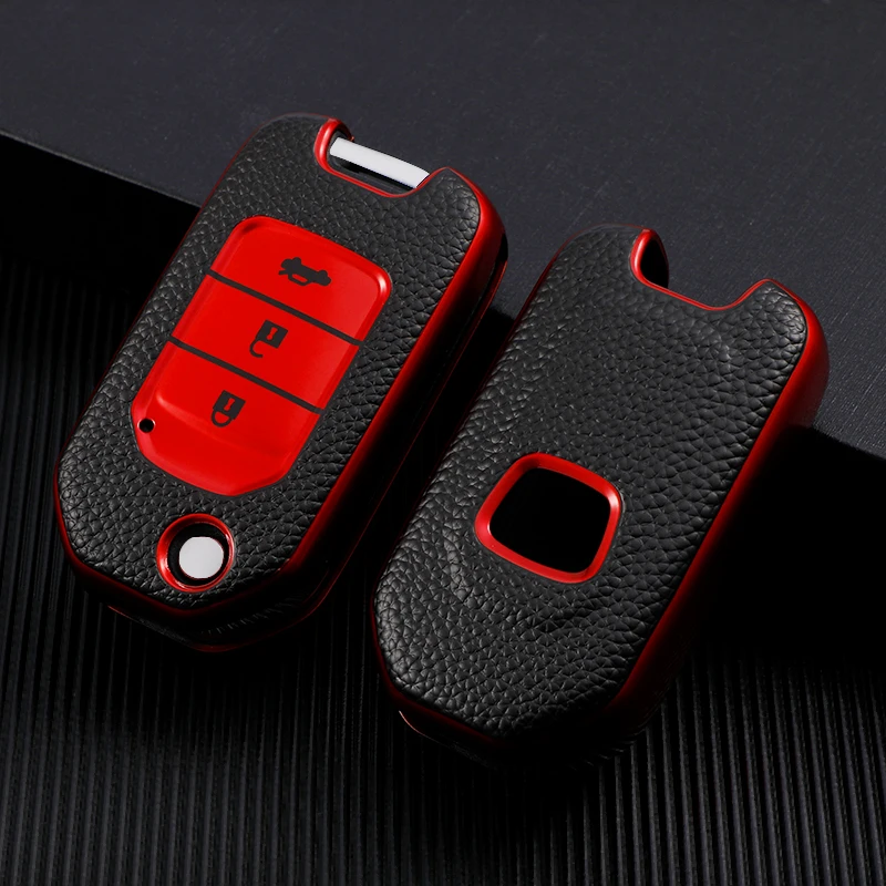 Tpu Leather Car Flip Key Case Protective Cover Shell Keychain For Honda ...