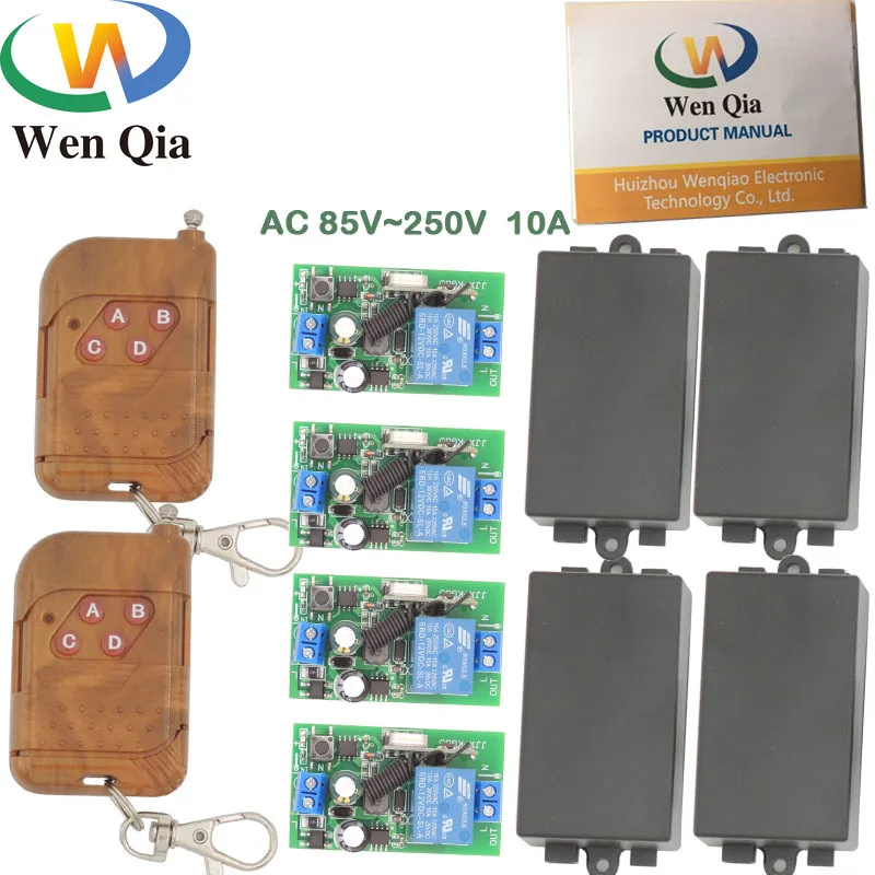 433MHz Universal Wireless Remote AC 110V 220V 1CH 4 gangs rf Relay and ...