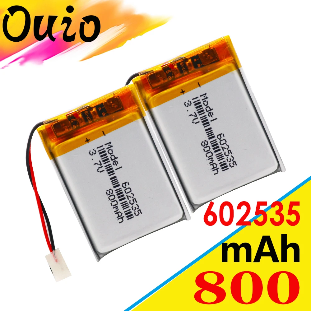 2pcs 3.7v 800mah 602535 Lithium Ion Polymer Li Ion Rechargeable Battery ...