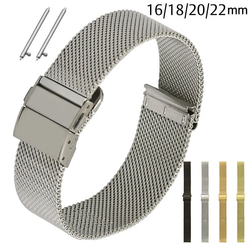Mesh Watch Strap 16mm 18mmm 20mm 22mm Stainless Steel Replacement Watch ...