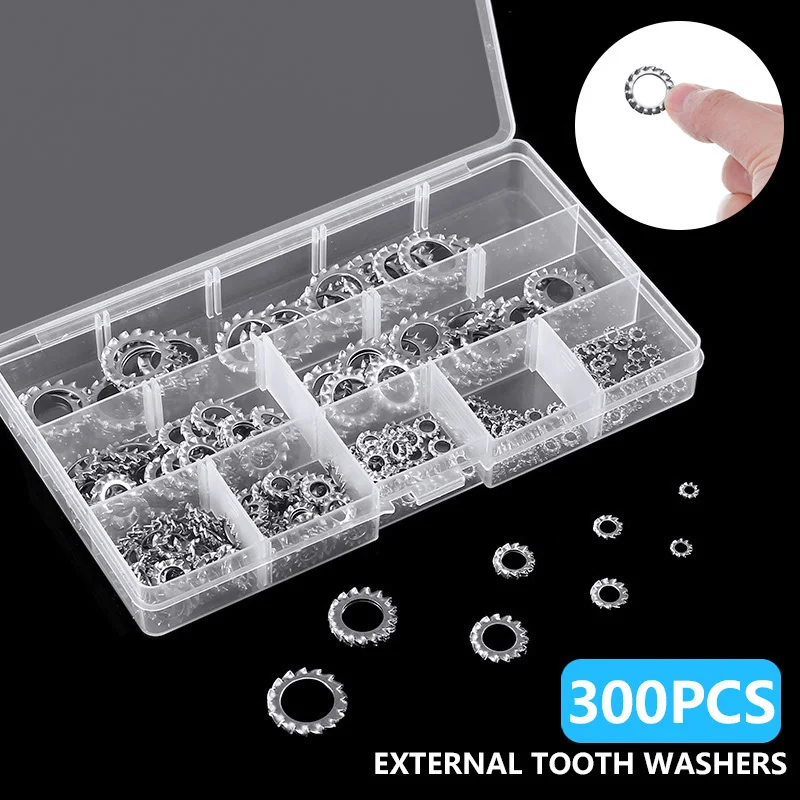 300pcs External Tooth Lock Washer Assortment Stainless Steel Washers ...